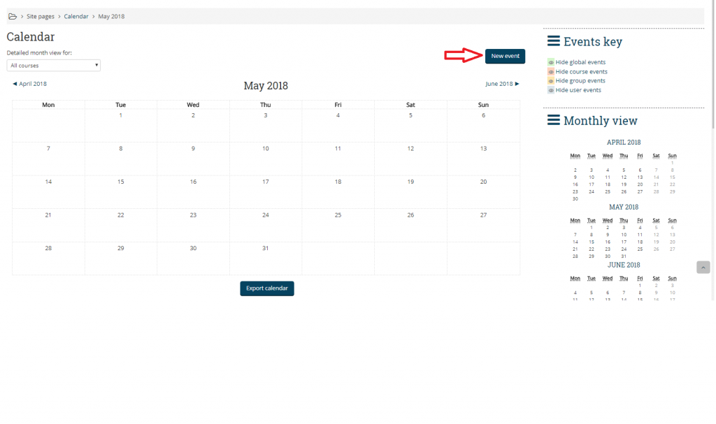 Steps to create an event in Moodle